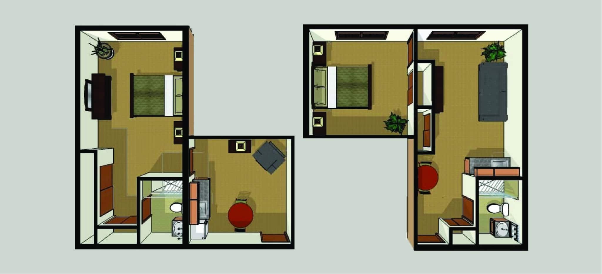 One Bedroom – 468 sq. ft. – Cherry Creek Village